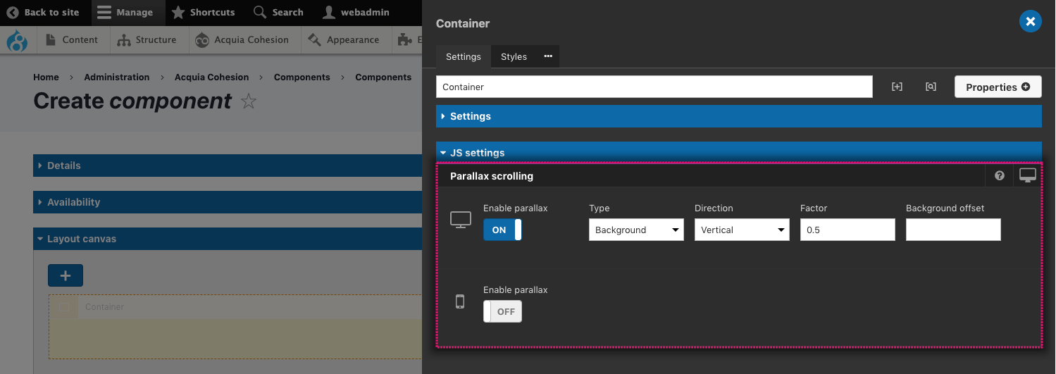 Add Parallax Scrolling To Elements Acquia Cohesion Docs